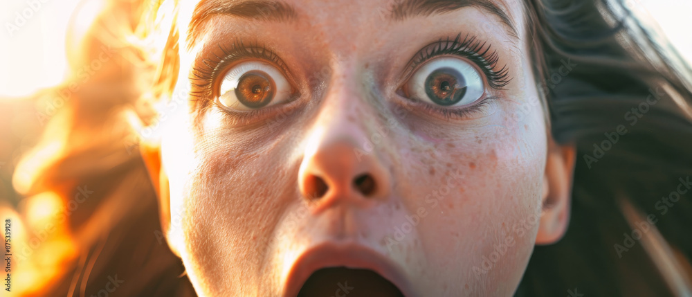 An expressive face in close-up, capturing a moment of shock or surprise ...