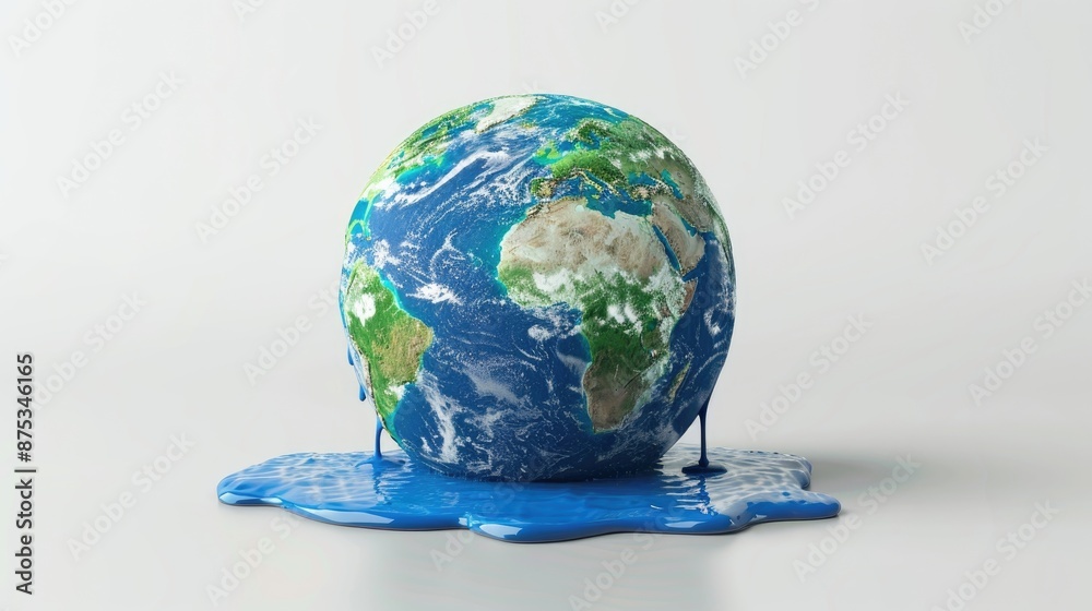 Globe with water dripping from it. The globe is the Earth and the water ...