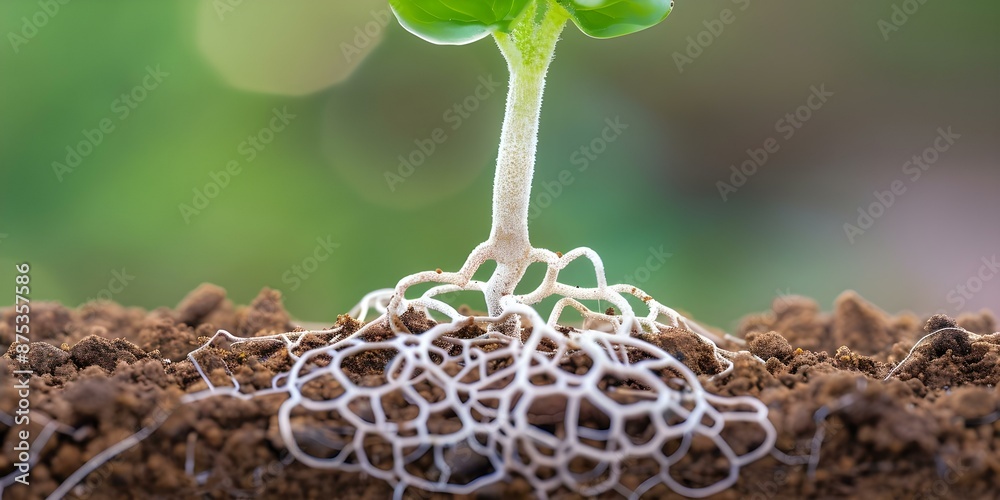 Fungal hyphae forming symbiotic relationship with plant roots in close ...