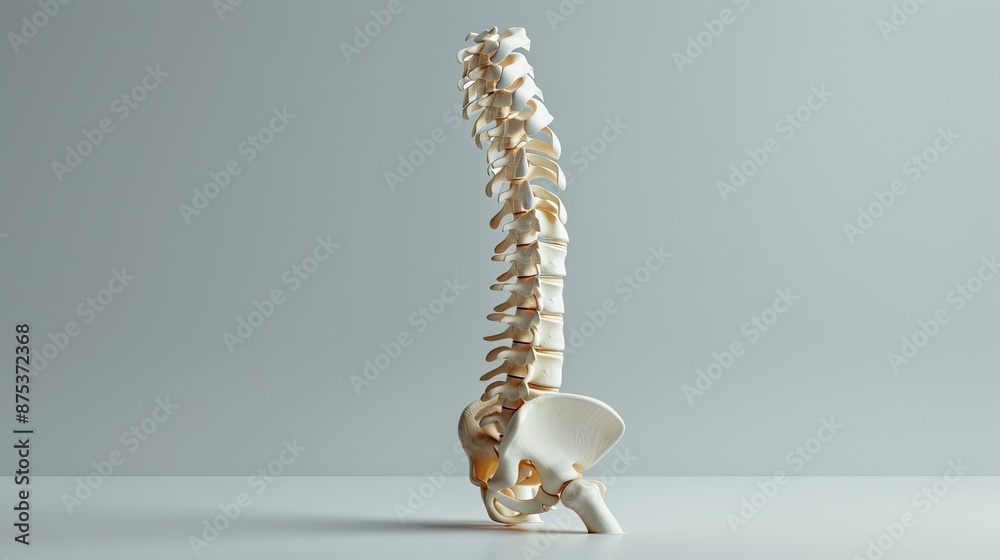 Studio shot of a human spine model standing upright on a neutral ...