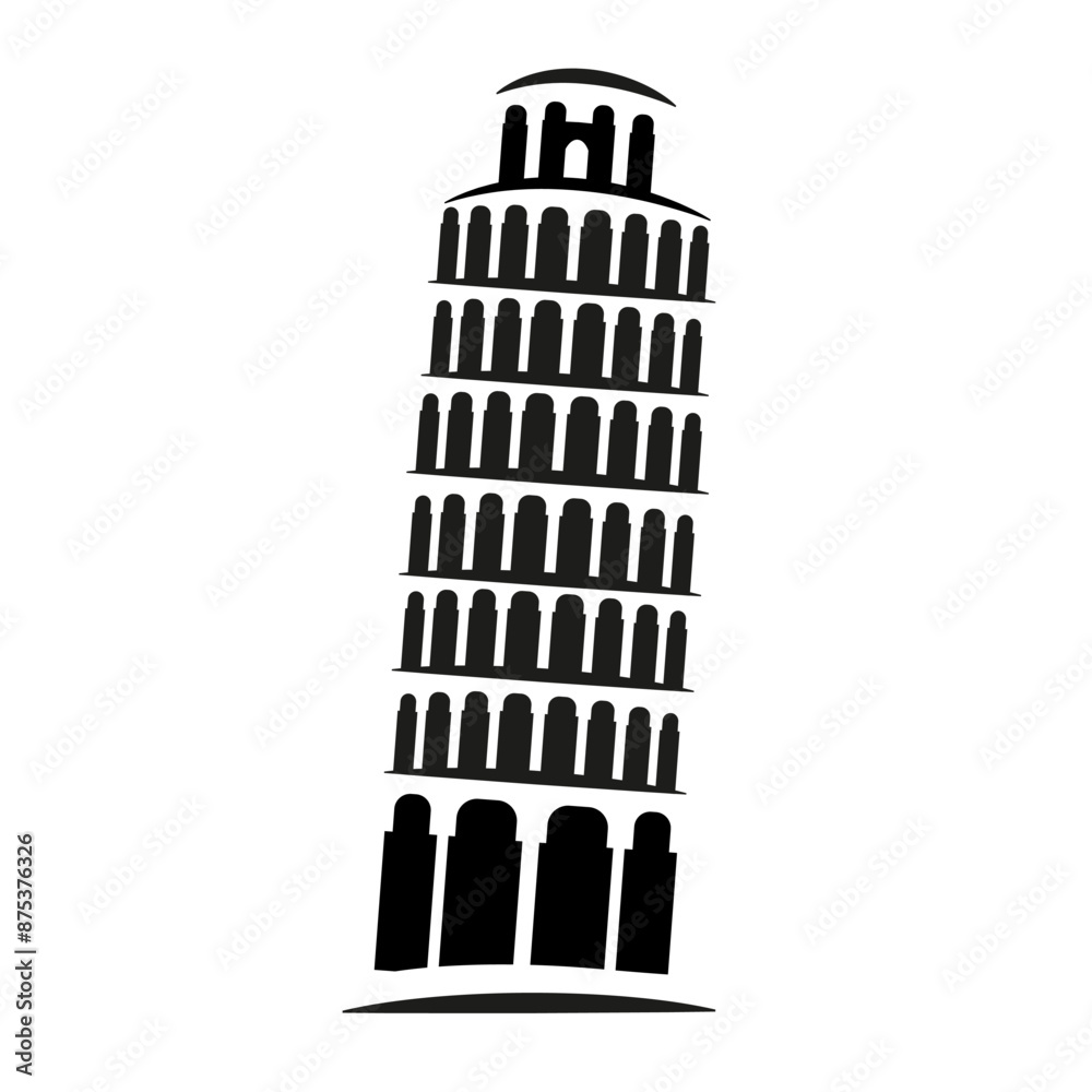 Tower of Pisa sign. Architectural monument black icon. Italian miracle ...