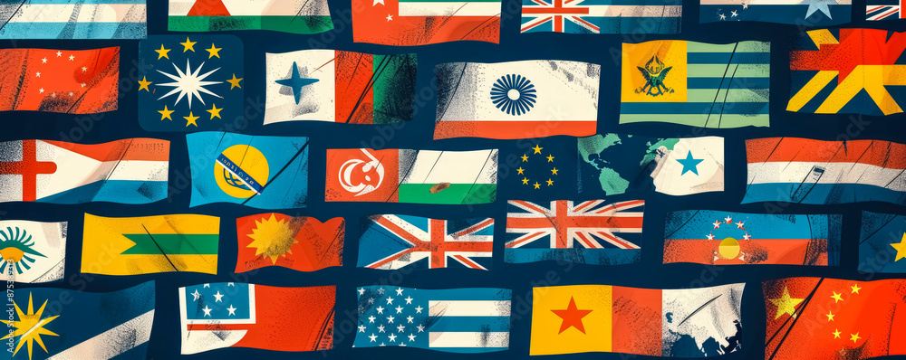 Flag background. A schematic design with stylized world flags, the ...