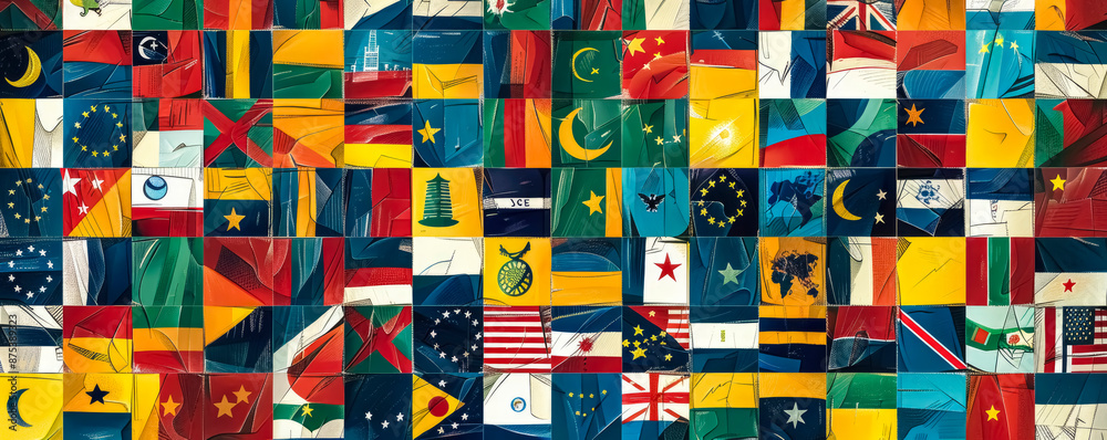 Flag background. A schematic design with stylized world flags, the ...