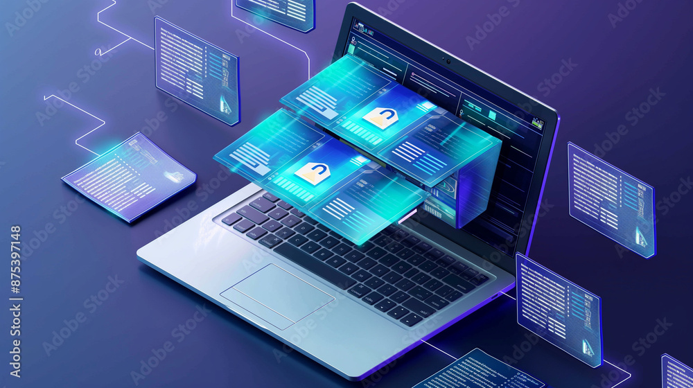 Document management system (DMS) technology, businessman use laptop ...