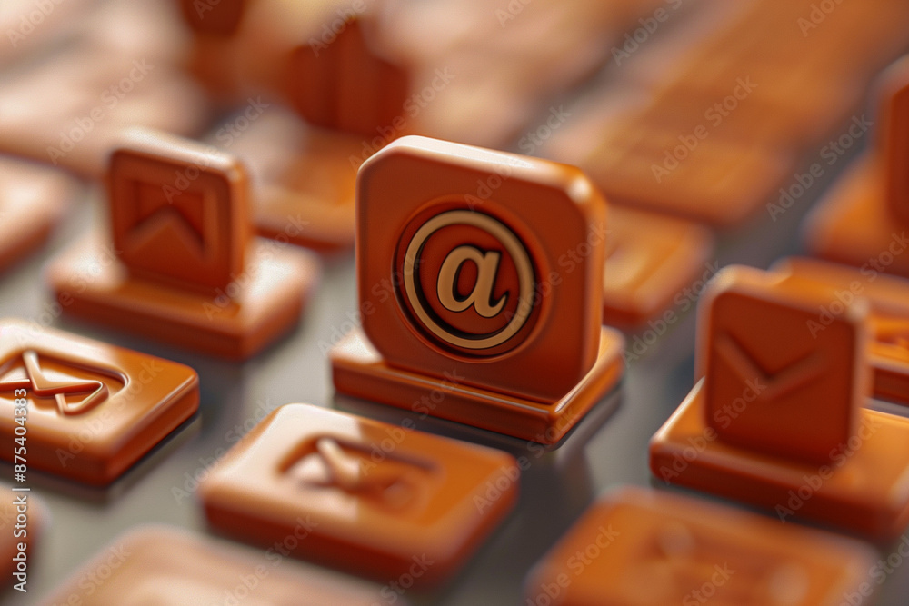 Focus on Golden Email Icon Amidst Various Digital Communication Symbols ...