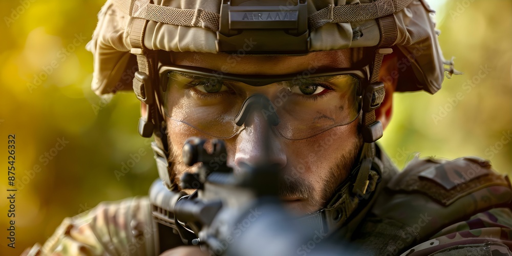 US Army Infantryman Demonstrating Military Tactics. Concept Military ...