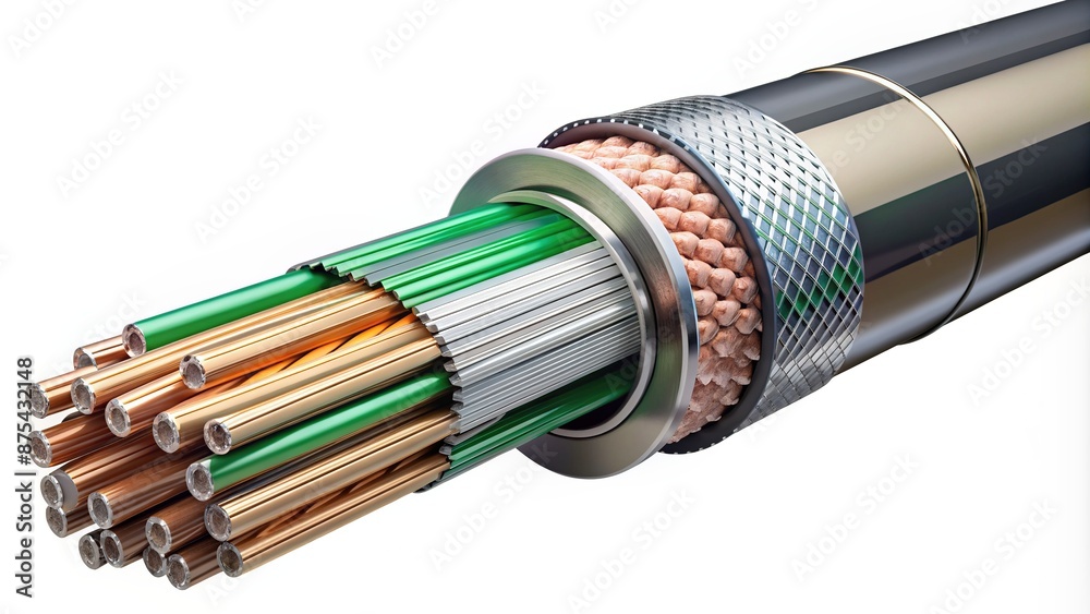 Isolated fiber-optic cable wireframe illustration reveals intricate ...