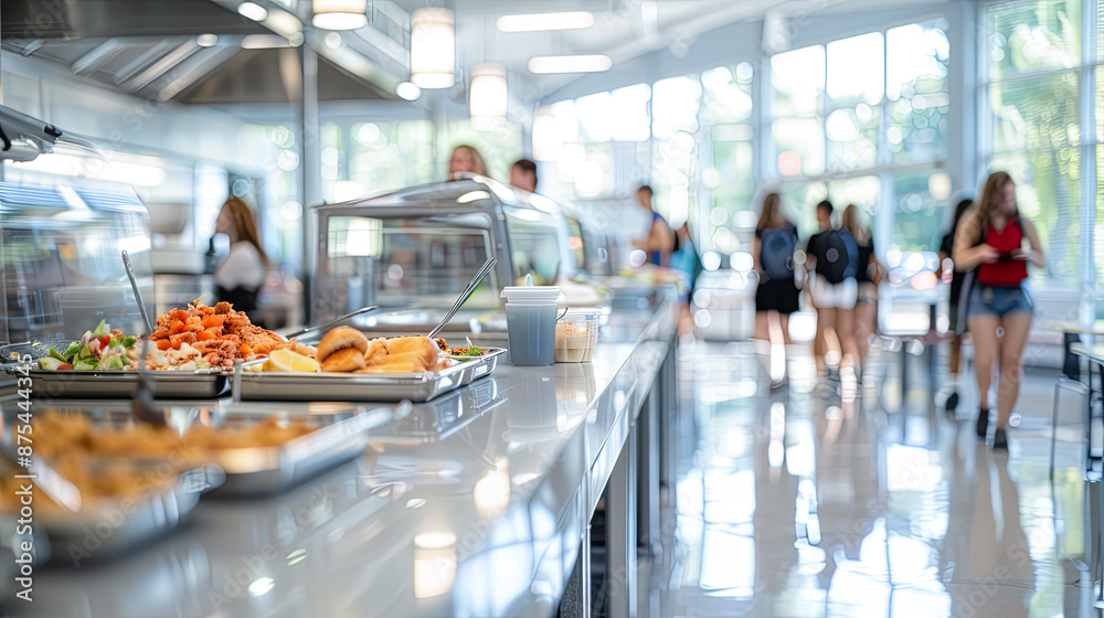 School Cafeteria Food Court with Students in Line Back to School ...