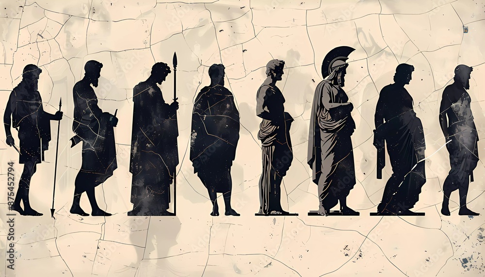 ภาพประกอบสต็อก The Evolution of Leadership, A timeline of silhouettes ...
