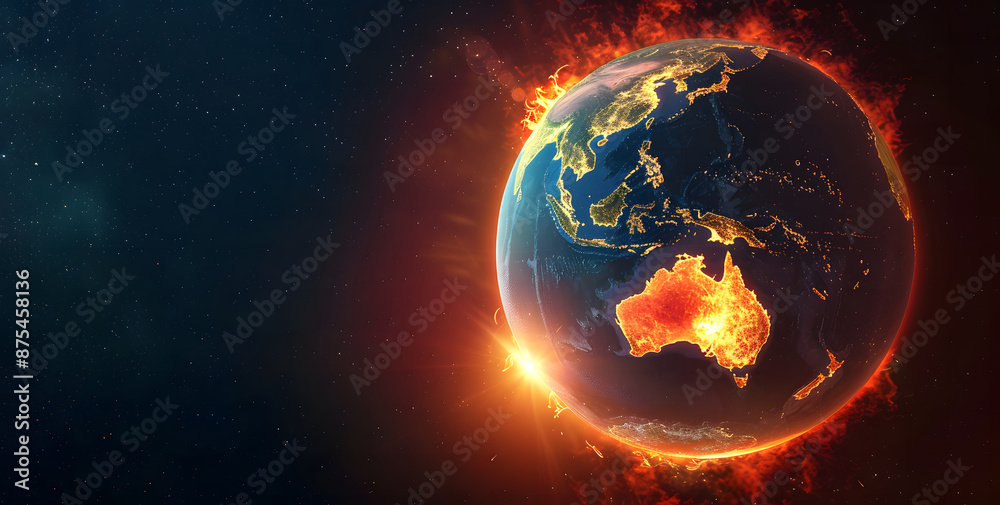 Earth globe under the extreme heat of the sun, Australia and South East ...