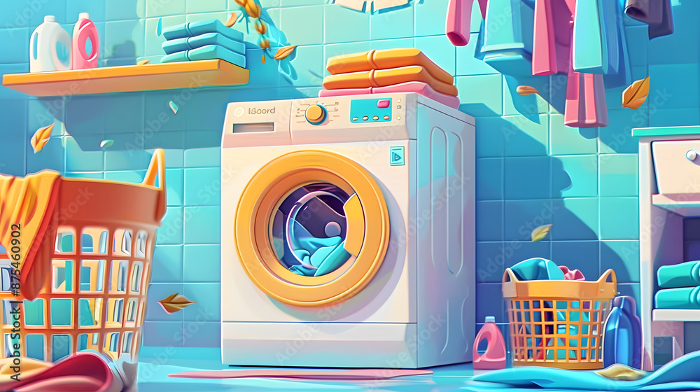 Illustration of a laundry room service showcasing a functional cartoon ...