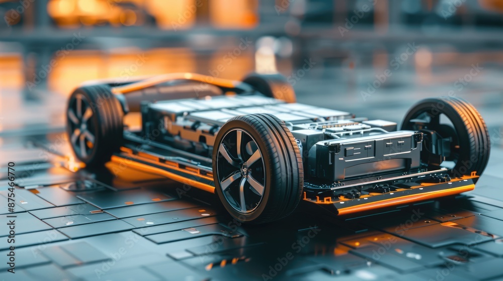 High voltage electric vehicle battery pack integrated into car chassis ...