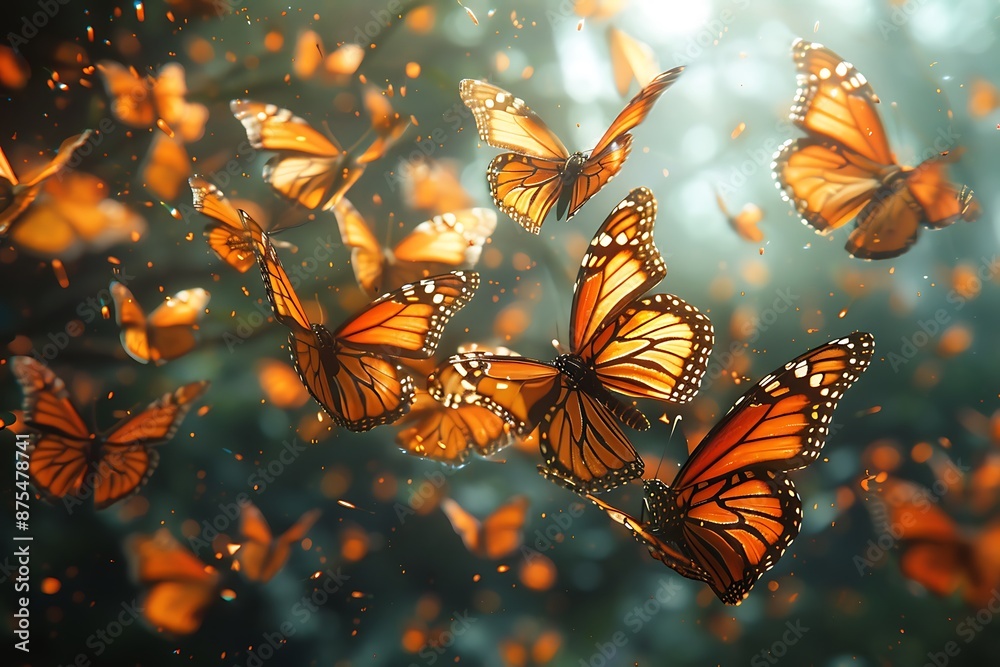 monarch butterflies in nature. The butterflies are in many different ...