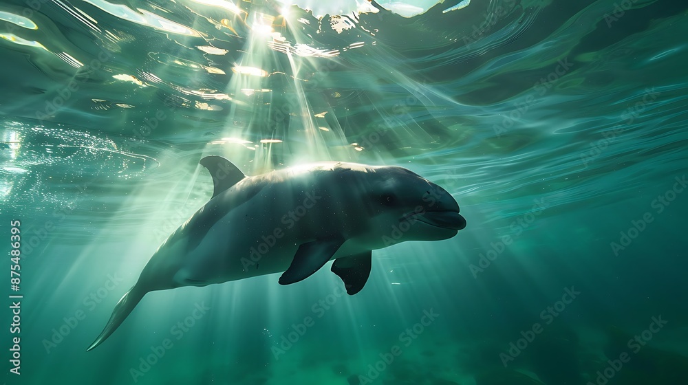 Yangtze finless porpoise swimming in a river, endangered species Stock ...