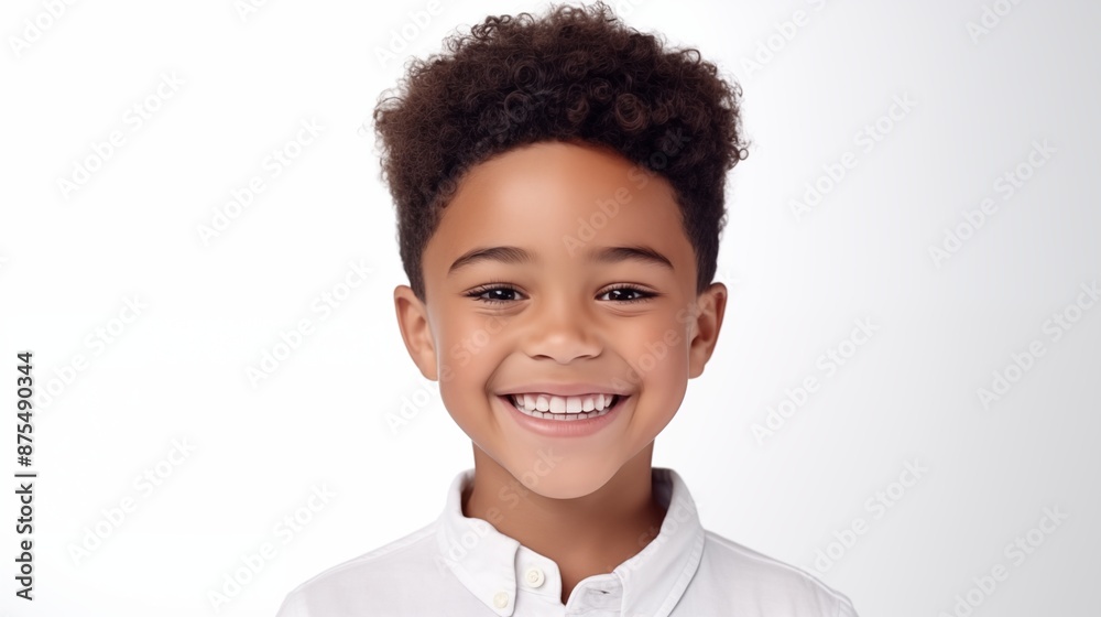 a professional portrait studio photo of a cute mixed race boy child ...