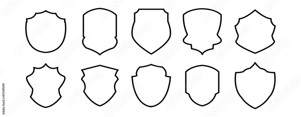 Shields set. Collection of security shield icons with contours and ...
