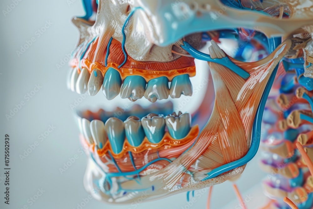 Detailed anatomical illustration of the human jaw with teeth and ...
