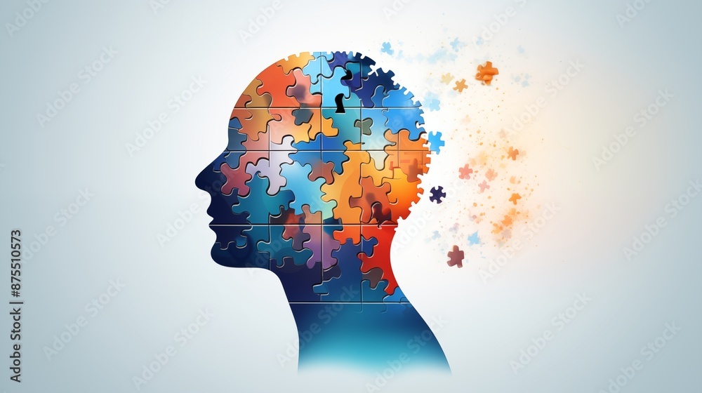 Human head profile and jigsaw puzzle, cognitive psychology or ...