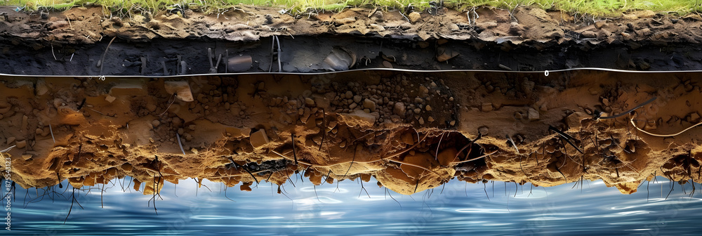 Section of soil with underground water layers, underground, soil ...