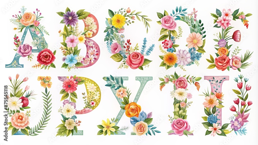 Watercolor Floral Alphabet Letters A to Y - Floral Letters, Watercolor ...