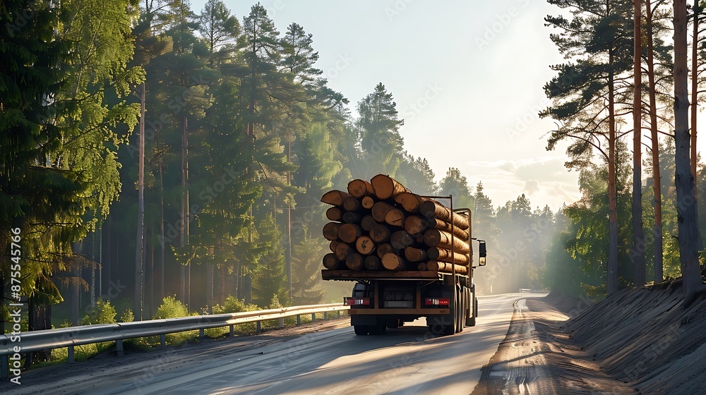 Long heavy industrial wood carrier cargo vessel container truck trailer ...