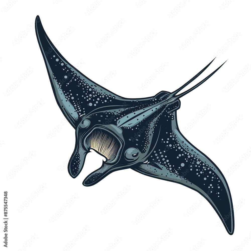 Manta Ray Vintage fashion cartoon isolated whitebackground ilustração ...