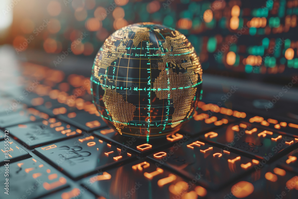 Global cyber security concept with digital closed pad lock, earth ...