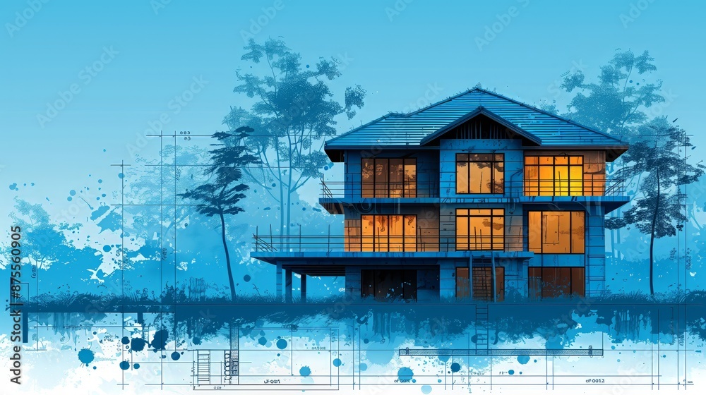 Detailed architectural drawing with technical drawings, measurements ...