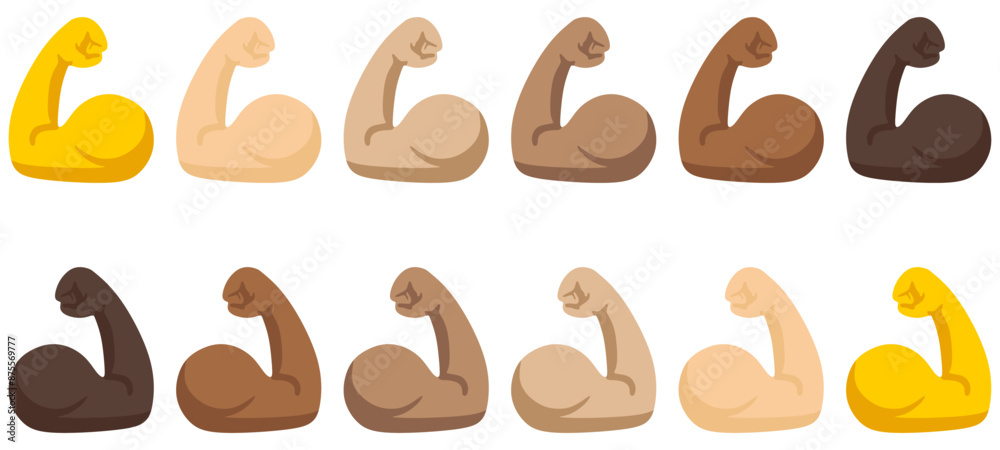 Muscle icon set, flexed bicep arm icon hand emoji. Feats of strength ...