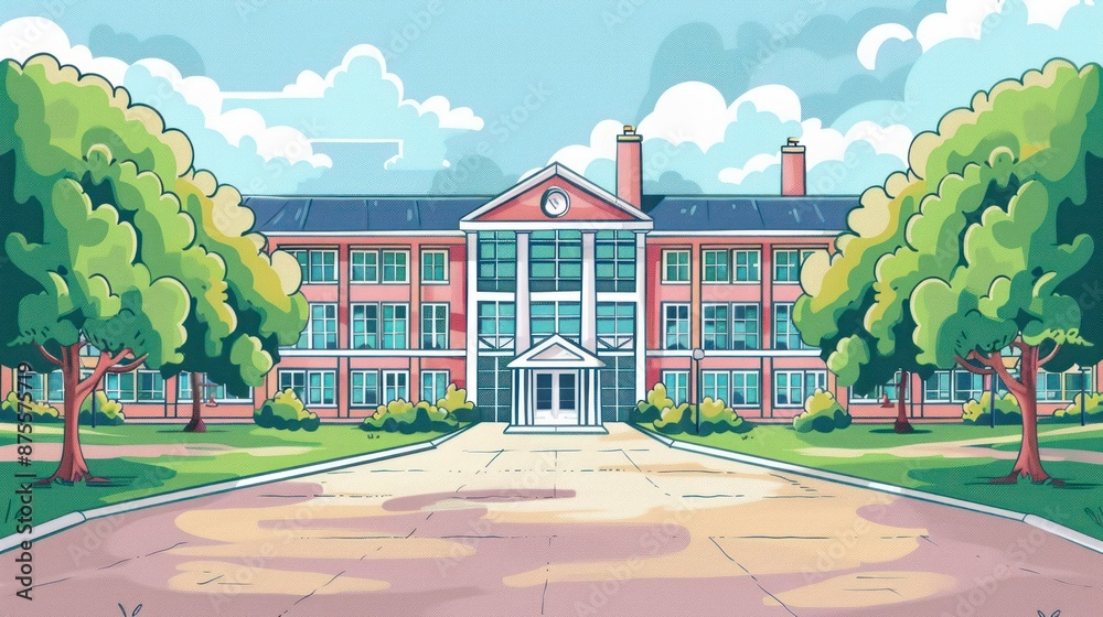 Hand drawn school building cartoon on pastel color background. AI ...
