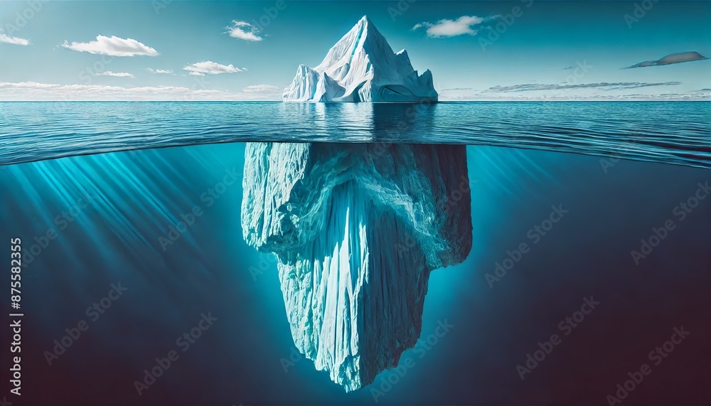Iceberg in clear blue water and hidden danger under water. Iceberg ...