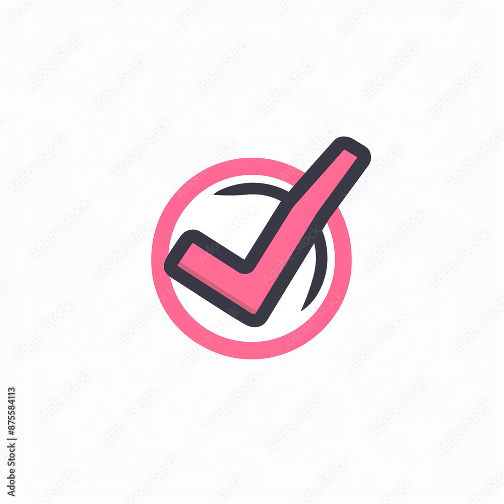 Pink checkmark icon inside a circular border on a white background ...