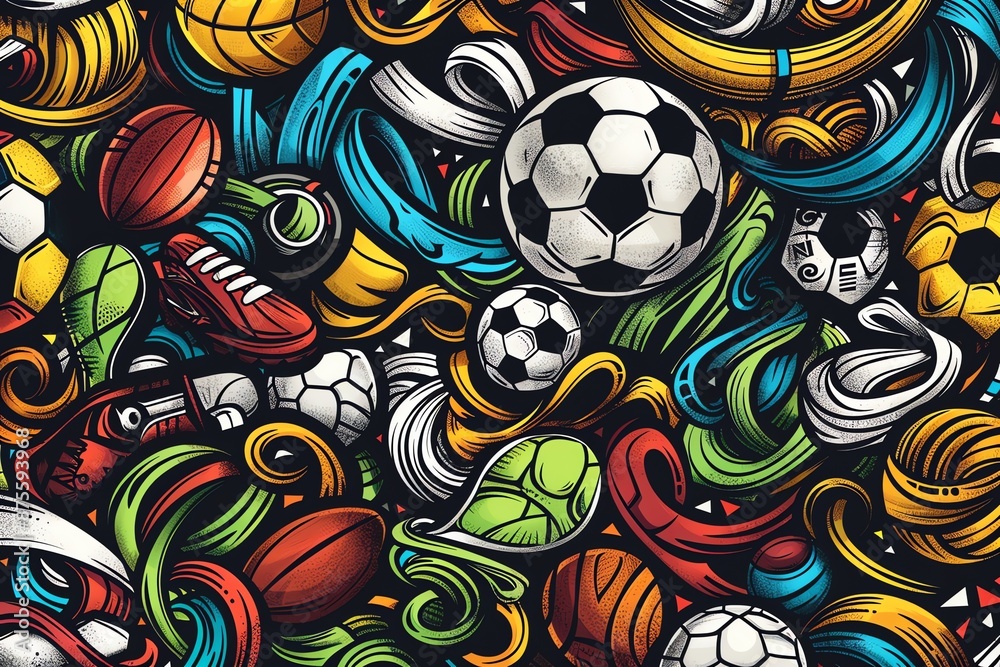 Cartoon doodle background with diverse athletes in vibrant colors Stock ...