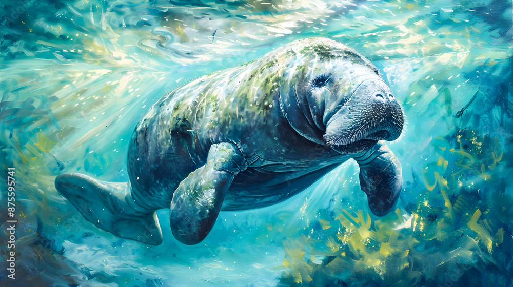 Captivating portrait of a West Indian manatee also known as a sea cow ...