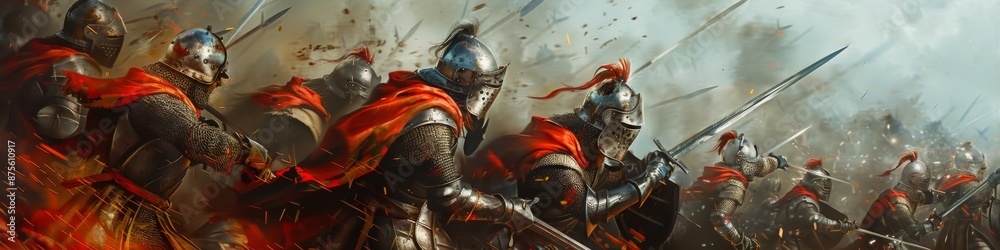 Brave Medieval Soldiers Battling on the Battlefield, Capturing the ...