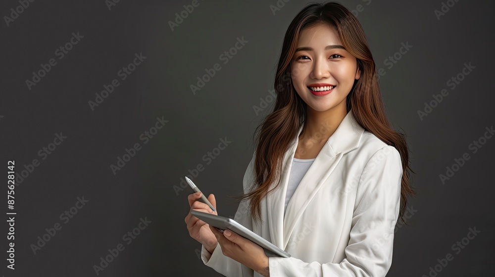 Asian male executive with beatiful hair She smiled brightly and ...