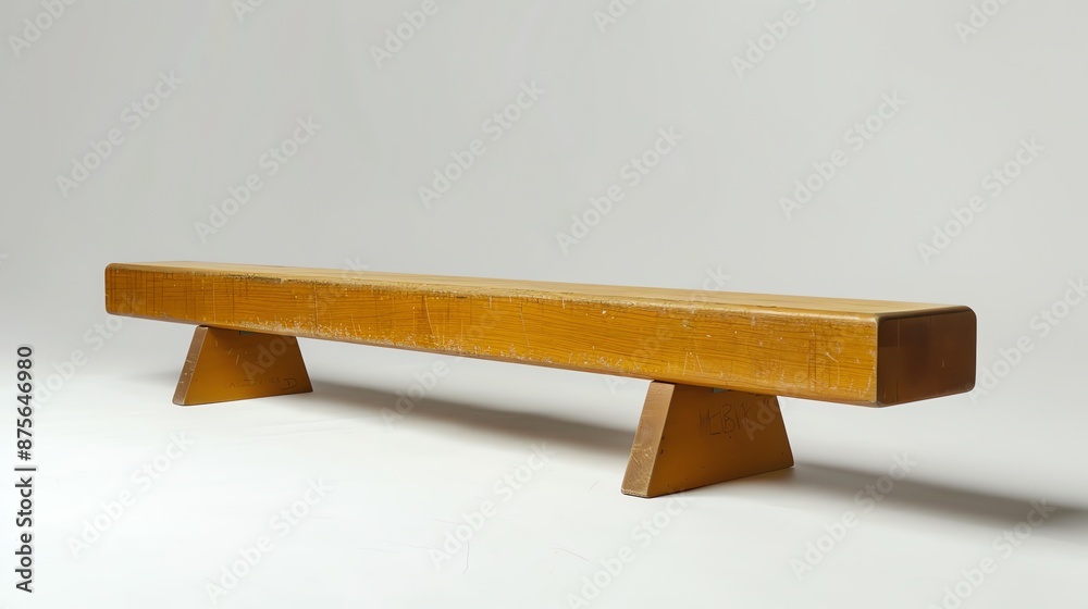 This gymnastics balance beam is made of wood. It is painted yellow and ...
