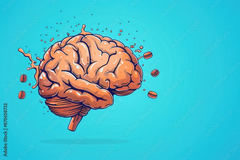 Artistic brain illustration with coffee bean details, creativity and ...