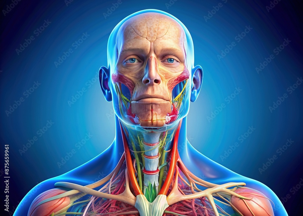 Vibrant 3D illustration of thyroid gland anatomy, showcasing ...