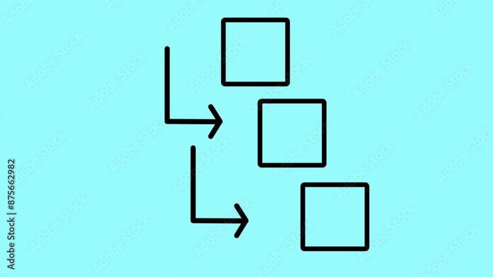 Animated flowchart icon. Work process line animation. Step by step ...
