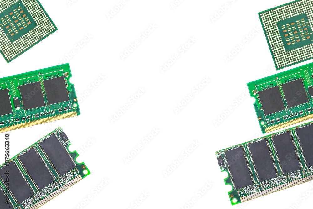 CPU and RAM isolated on a white background. CPU and RAM for a laptop ...