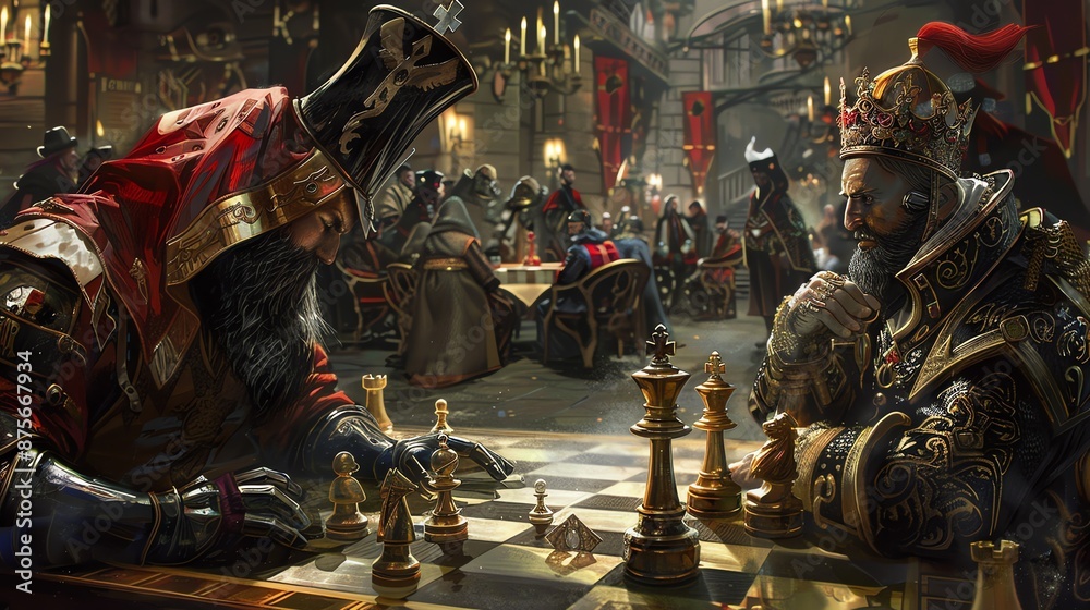 An intense chess match between two skilled opponents. The king and his ...