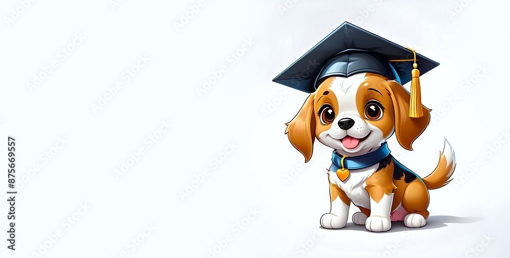 Cartoon illustration of a cute puppy dog wearing graduation cap on ...