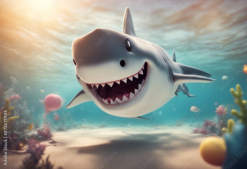 cartoon happy shark adorable angry animal aquarium aquatic art attack ...