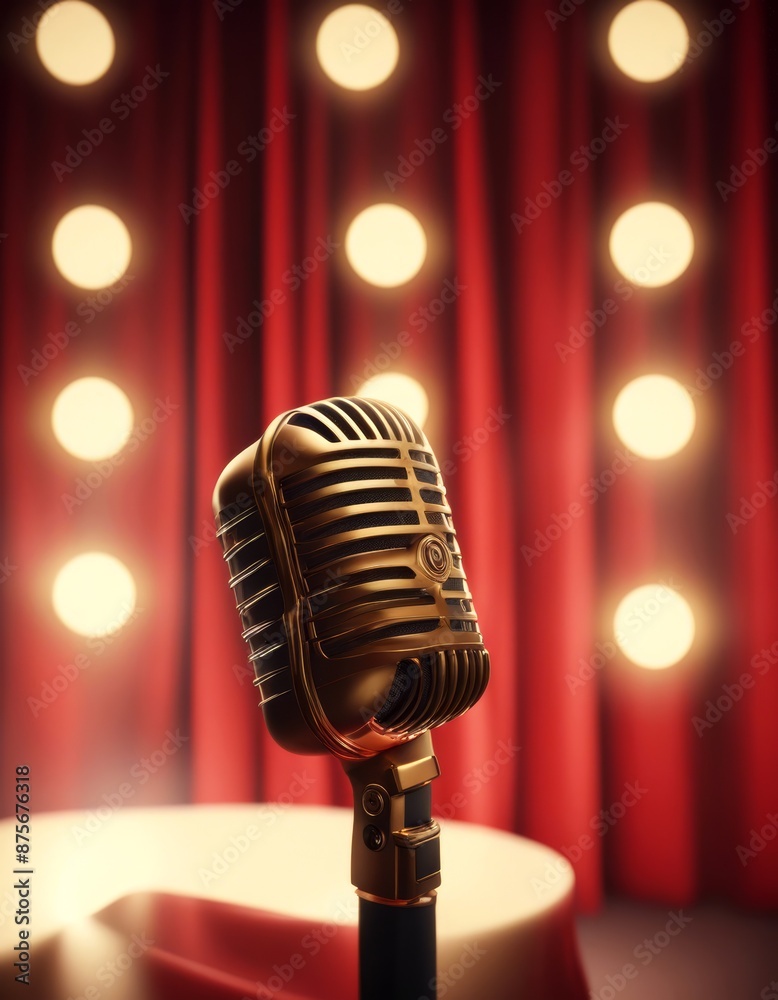 red vintage render golden curtain 3d shine illustration backdrop ...