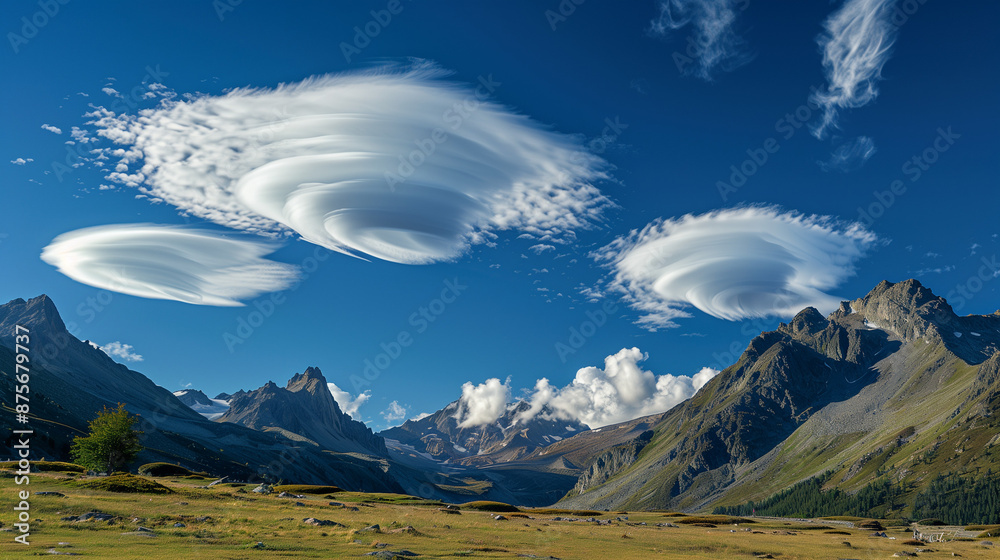 Lenticular Clouds, lens-shaped clouds floating above mountain peaks, Ai ...