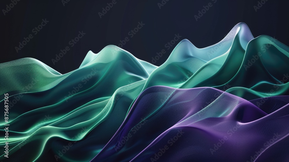 Abstract representation of data science with flowing green and violet ...