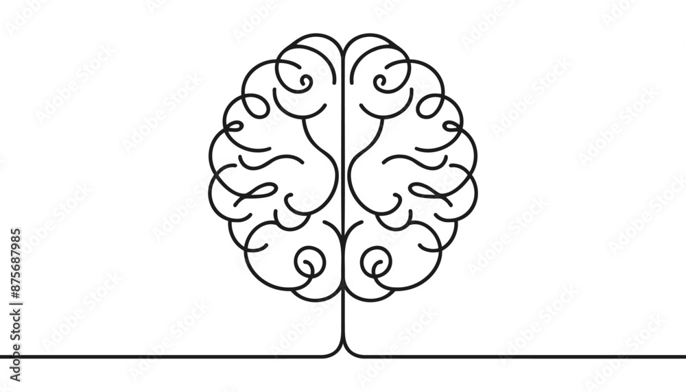 Continuous one line drawing of human brain. Hand drawn minimalism style ...