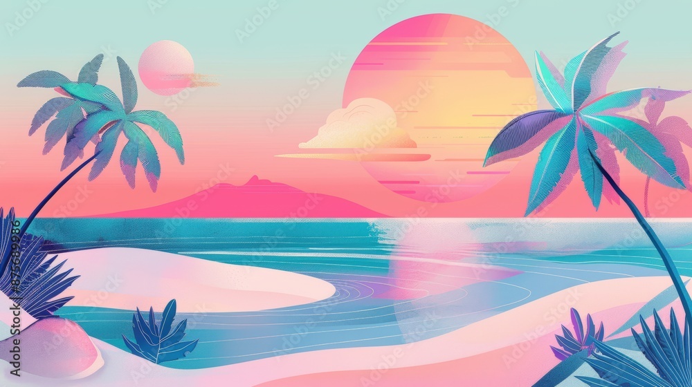 An artistic depiction of a summer vacation, with abstract shapes ...