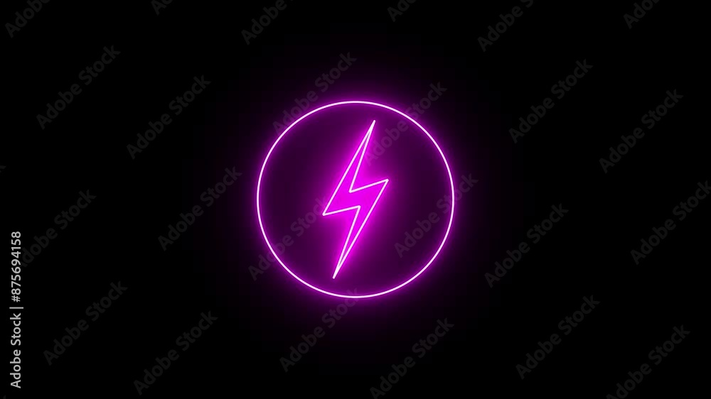 Purple neon lightning bolt, glowing sign. Neon battery charging power ...